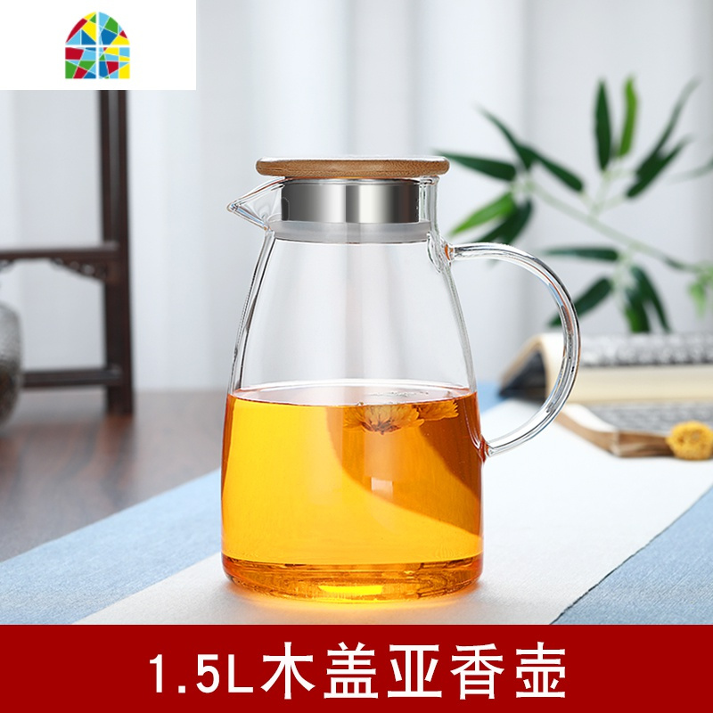 玻璃水壶家用大容量茶壶耐热凉开水壶可高温杯子套装冷水壶 FENGHOU 1.8L木盖水滴壶+四彩蘑菇杯+茶盘凉水壶视频介绍_玻璃水壶家用大容量茶壶耐热凉开水壶可高温杯子套装冷水壶 ...