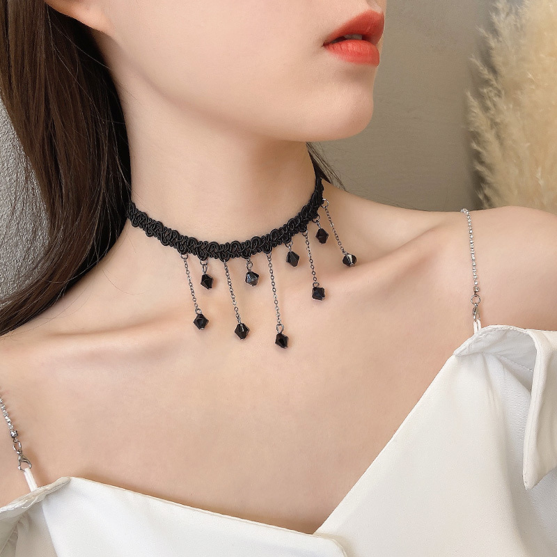 项链锁骨链女夏小众设计感2021年新款脖颈链细choker黑色项圈配饰 黑水晶款报价_参数_图片_视频_怎么样_问答-苏宁易购