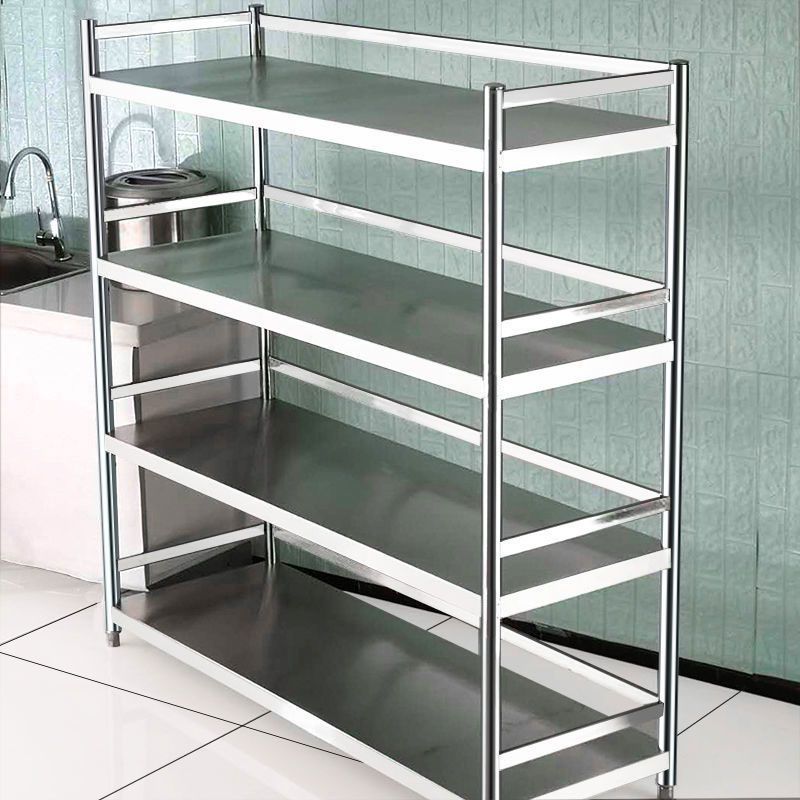 不锈钢厨房货架置物架4层加厚储物架酒店厨具收纳微波炉架带护栏3图片,高清实拍大图—苏宁易购