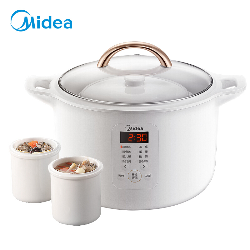 美的 Midea 电炖锅 Md Dz16e102一锅三胆 家用多功能迷你小电炖盅煮粥锅煲汤锅甜品隔水炖白瓷内胆1 2l视频介绍 美的