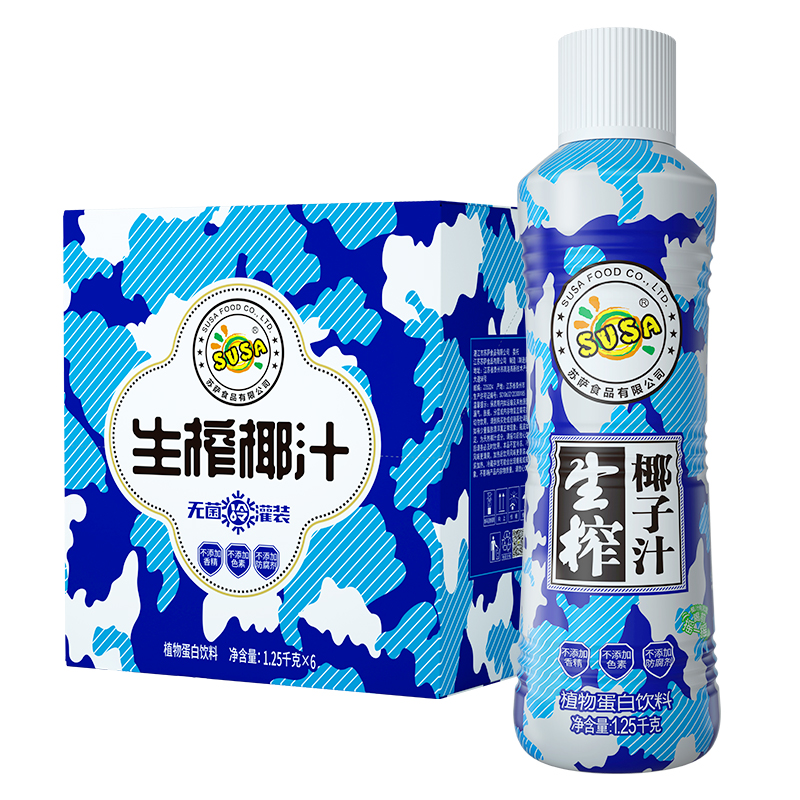 苏萨SUSA 生榨椰子汁 椰奶 1.25L×6瓶整箱装 植物蛋白饮料参数配置_规格_性能_功能-苏宁易购