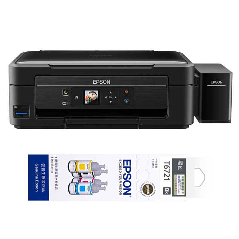 【打印机】 [套餐]爱普生(EPSON)L485 墨仓式 智能无线打印机一体机(打印 复印 扫描手机打印 无线直连)+爱普生T6721黑色墨 ...