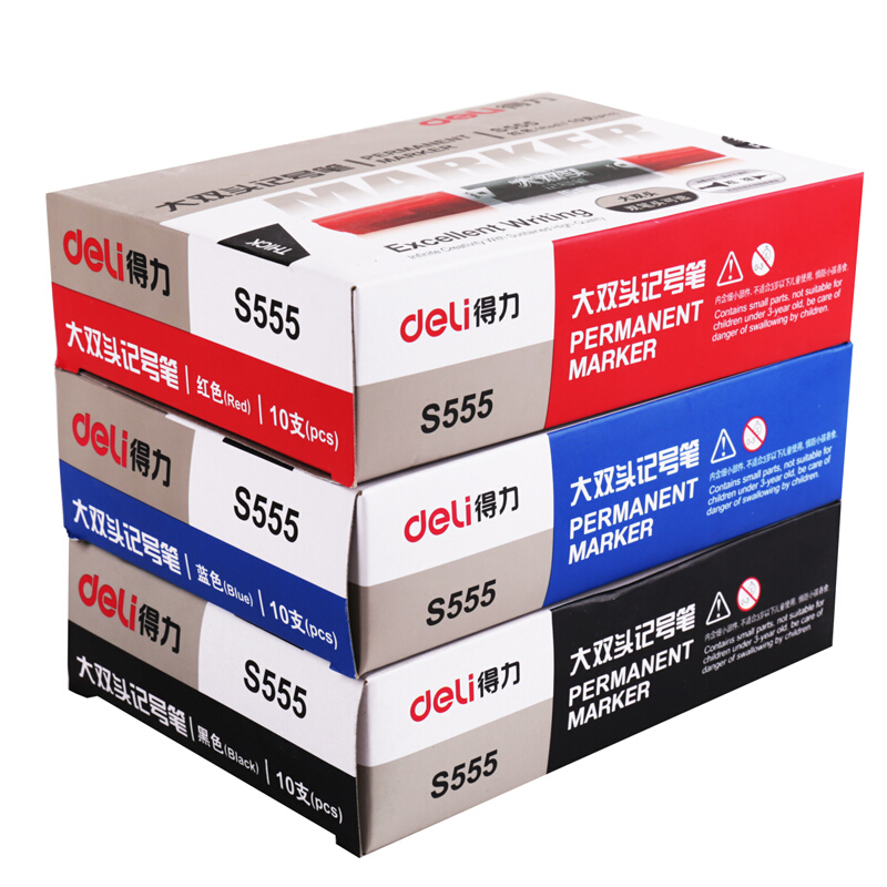 得力 S555 大双头记号笔(红)(盒) 红色办公文具报价_参数_图片_视频_怎么样_问答-苏宁易购