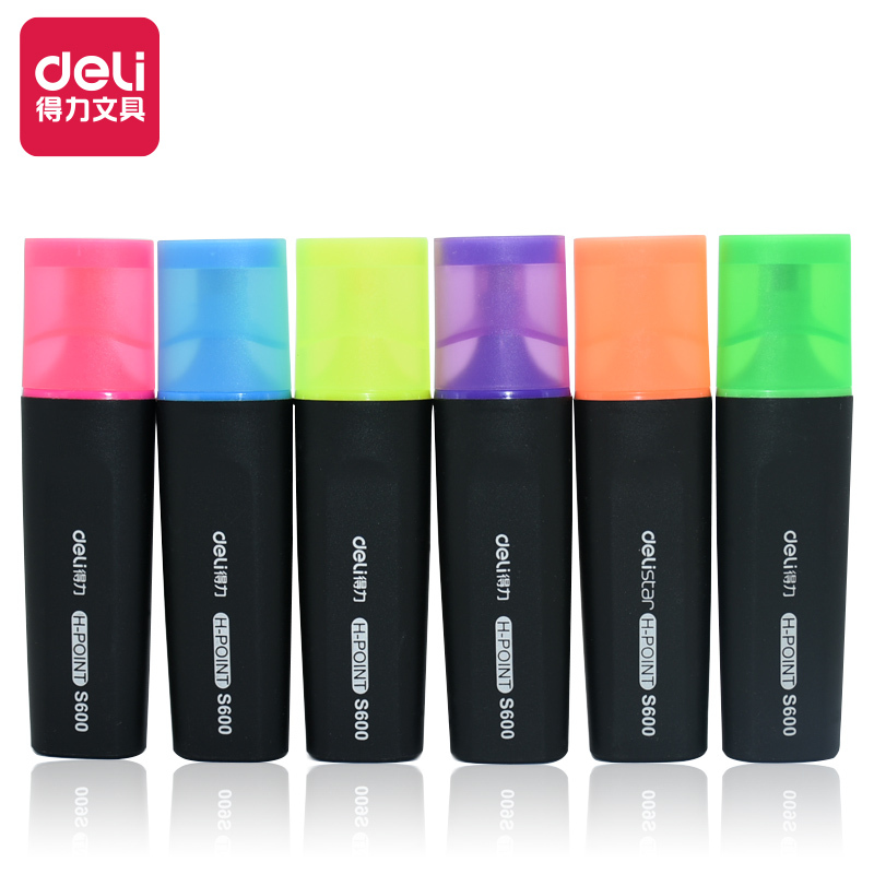 得力（deli）思达S600荧光笔(橙色) 办公文具重点知识标注彩色粗划重点醒目标记笔水彩笔荧光笔(10支/盒)*2视频介绍_得力（deli ...
