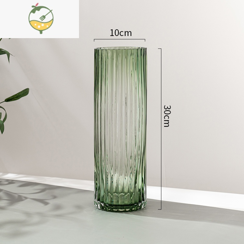 YICHENG北欧创意简约竖纹玻璃花瓶现代水培透明直筒花器轻奢客厅餐桌摆件 1030竖条直筒-绿色报价_参数_图片_视频_怎么样_问答-苏宁易购