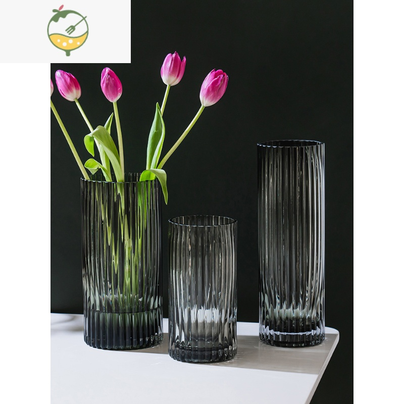 YICHENG北欧创意简约竖纹玻璃花瓶现代水培透明直筒花器轻奢客厅餐桌摆件 1030竖条直筒-绿色报价_参数_图片_视频_怎么样_问答-苏宁易购