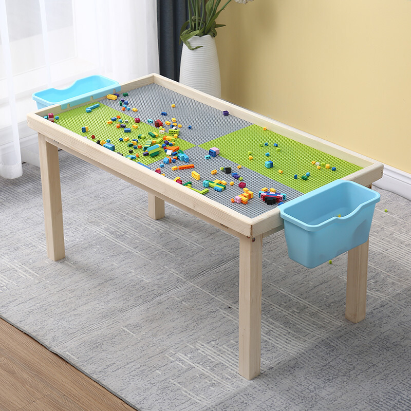 儿童积木桌实木多功能兼容legao大小颗粒拼装桌子男女孩游戏 82*56*55满铺大颗粒底板152滑道积木+挂报价_参数_图片_视频_怎么样 ...