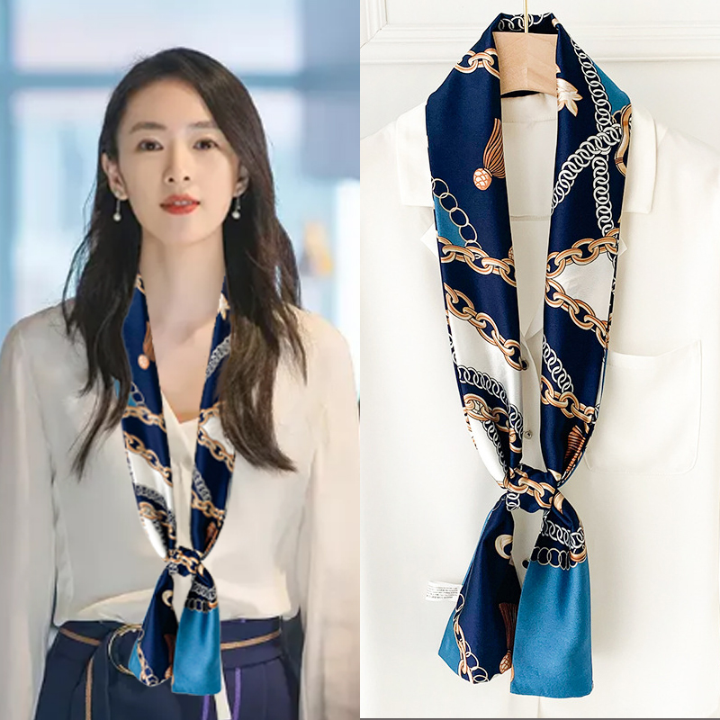 小百搭款~气质复古搭配衬衫小长条飘带丝巾韩国腰带发带小领巾女 锁链 藏青色视频介绍_小百搭款~气质复古搭配衬衫小长条飘带丝巾韩国腰带发带小领巾 ...