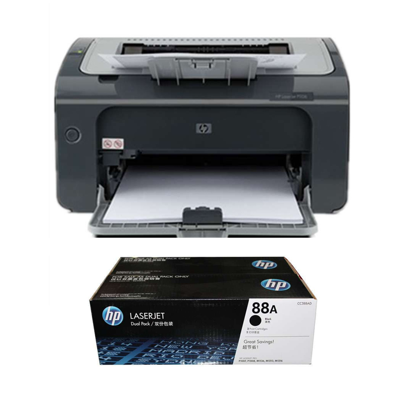 [套餐]惠普(HP) LaserJet Pro P1106 黑白激光打印机A4+惠普CC388AD黑色硒鼓双支装视频介绍_[套餐]惠普(HP) LaserJet Pro P1106 黑白激光 ...