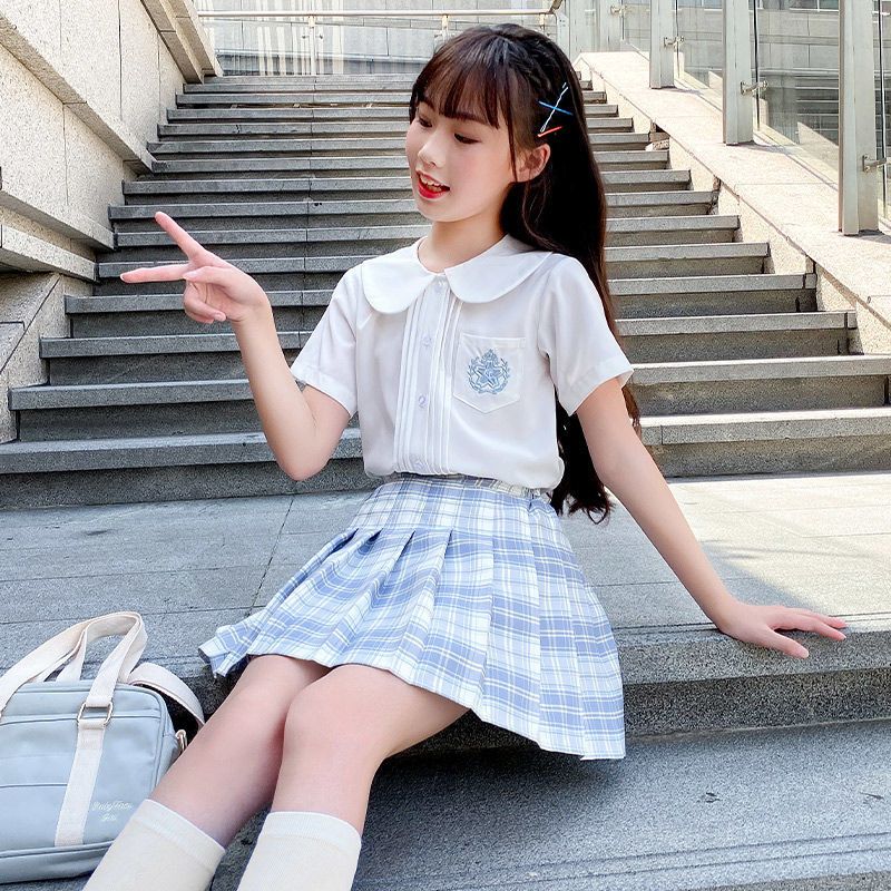 女童夏装jk制服小学生女童短袖套装2021新款格子百褶裙中大童学生 梦幻紫裙子(单裙) 110报价_参数_图片_视频_怎么样_问答-苏宁易购