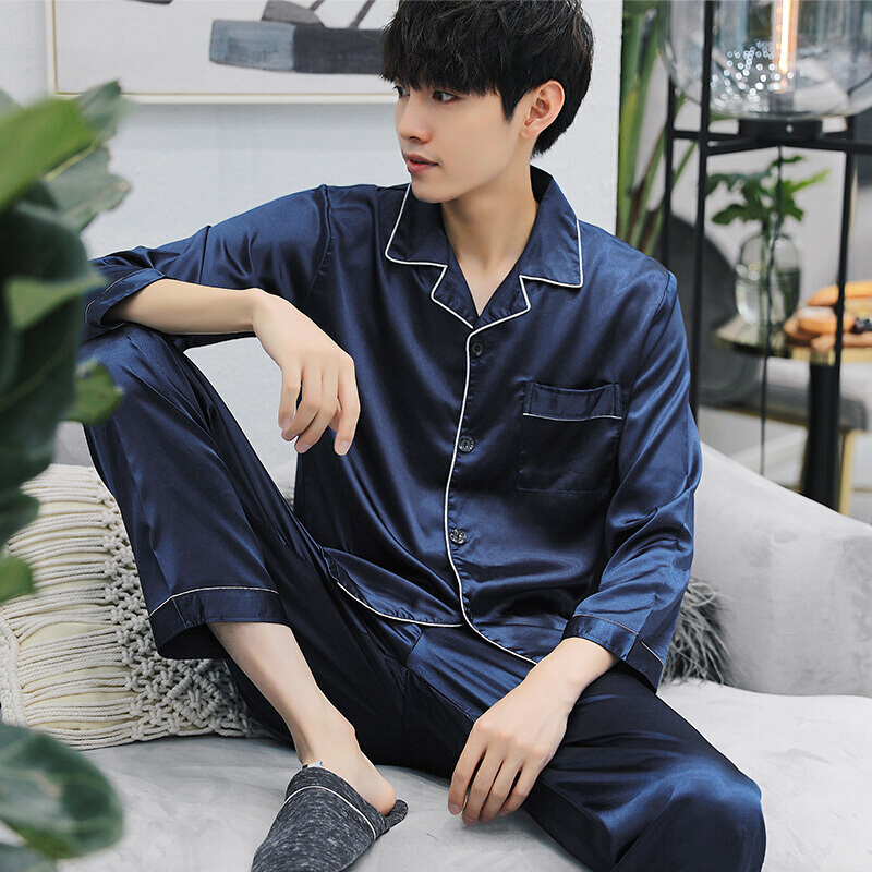 波迷娜(BOMINA)秋季睡衣男长袖长裤聚酯纤维宽松薄款大码丝绸青年男士服套装视频介绍_波迷娜(BOMINA)秋季睡衣男长袖长裤聚酯纤维宽松薄 ...