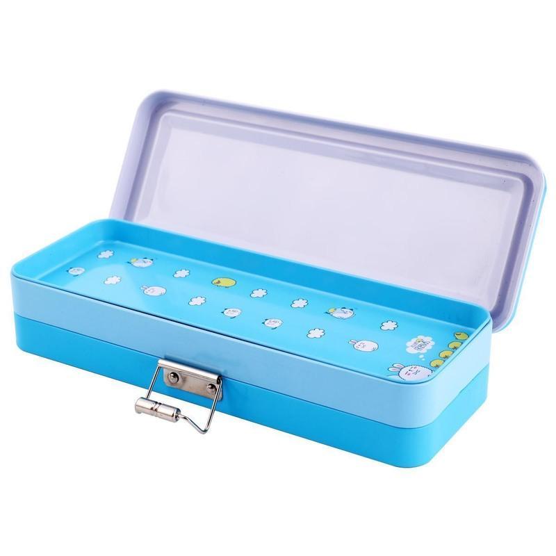 得力95556文具盒 学生可爱创意铅笔盒 金属铁质卡通三层文具盒 蓝色报价_参数_图片_视频_怎么样_问答-苏宁易购