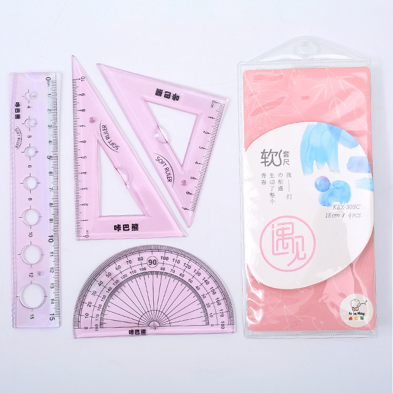 4件套学生软尺套装尺子儿童小学生用长直尺15cm/20cm文具折叠多功能韩国可爱创意软三角尺套尺日韩格尺刻度女 4件套[视频介绍_4件套学生 ...