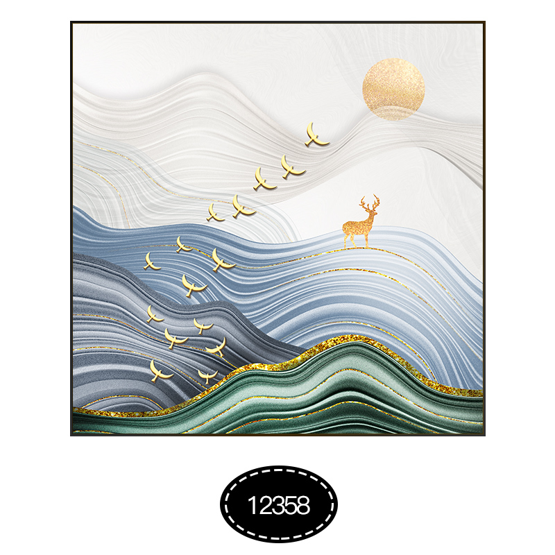 北欧麋鹿沙发背景墙装饰画客厅轻奢抽象挂画现代简约餐厅壁画 12358 70*70动感银框油画布画面AA报价_参数_图片_视频_怎么样_问答-苏宁易购