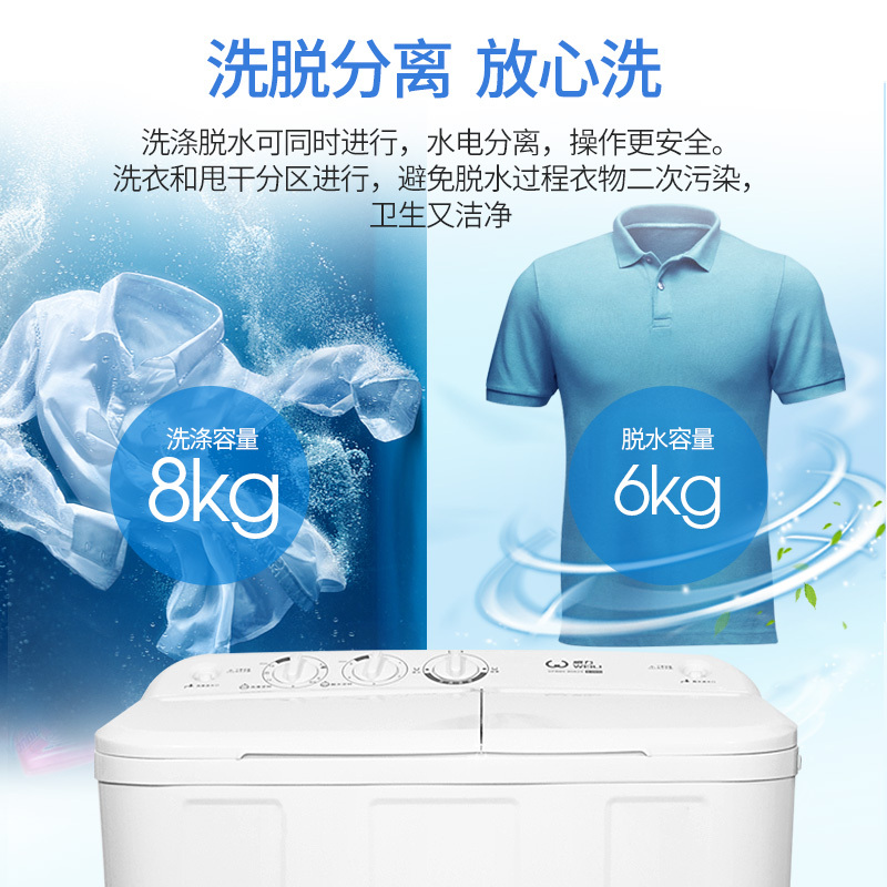 威力(WEILI) XPB80-8082S 8.0公斤半自动双缸洗衣机 双桶 强劲洗涤 洗脱分离 双电机报价_参数_图片_视频_怎么样_问答-苏宁易购