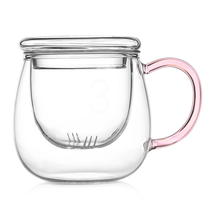 透明泡茶杯玻璃茶杯过滤茶水分离花茶杯带把家用水杯男女喝茶杯子 420ML 3件套 粉把报价_参数_图片_视频_怎么样_问答-苏宁易购