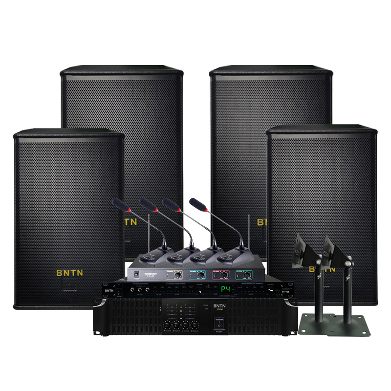 奔腾(BNTN)ktv专业音响大功率会议系统壁挂音箱功放一拖四鹅颈话筒工程音响套装一拖四 8100后级功放配效果器套装视频介绍_奔腾(BNTN ...