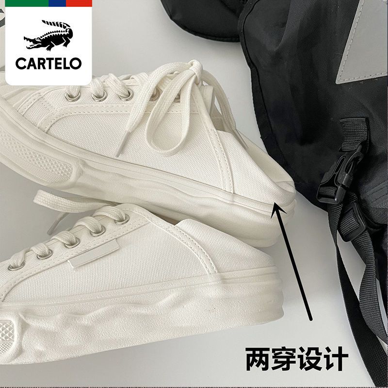 CARTELO厚底溶解帆布鞋女夏季学生新款两穿半托懒人鞋一脚蹬板鞋 白色大头 004 35报价_参数_图片_视频_怎么样_问答-苏宁易购
