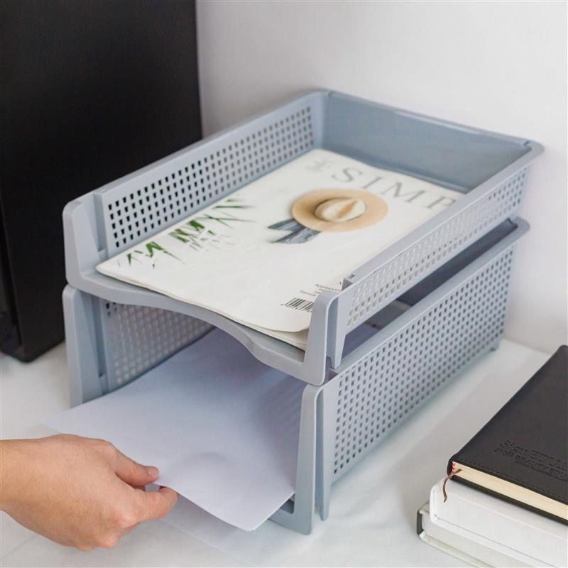 多层可叠加文件架桌面置物架档案收纳架a4资料架办公整理收纳筐参数配置_规格_性能_功能-苏宁易购