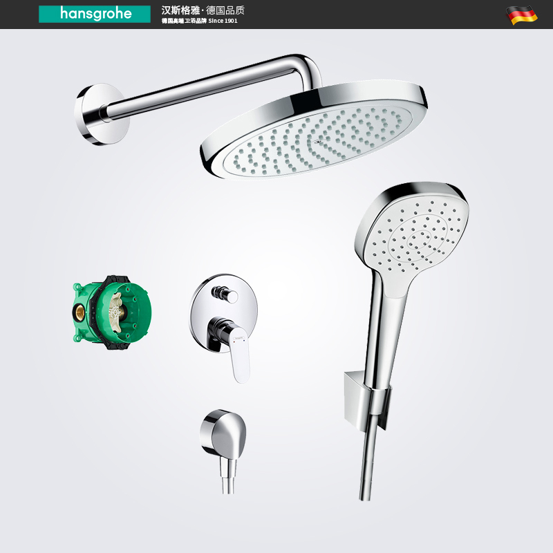 hansgrohe 汉斯格雅 柯洛玛220暗装入墙式淋浴花洒套装26465007+26424400多少钱-什么值得买