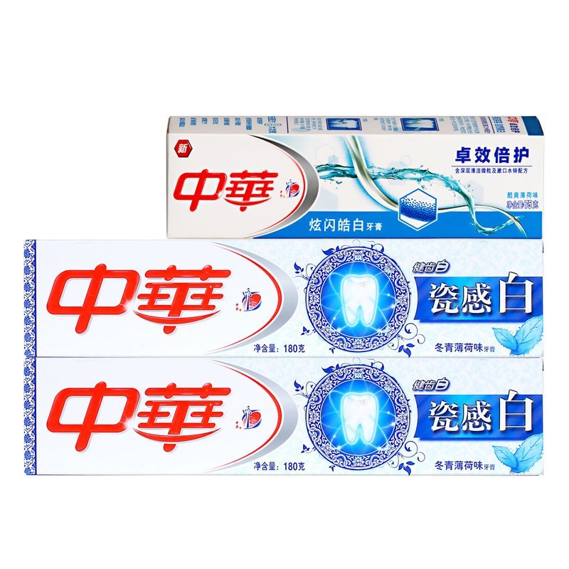 【牙膏】 中华瓷感白冬青薄荷味牙膏180g*2+炫闪皓白牙膏75g【价格 图片 品牌 报价】-苏宁易购苏宁自营