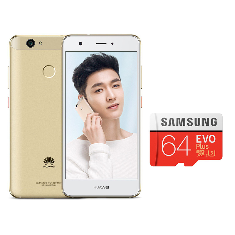 【手机】 [套餐]HUAWEI nova(4GB+64GB)CAZ-AL10 全网通 香槟金(白)+三星64G内存卡 读取100MB/s ...